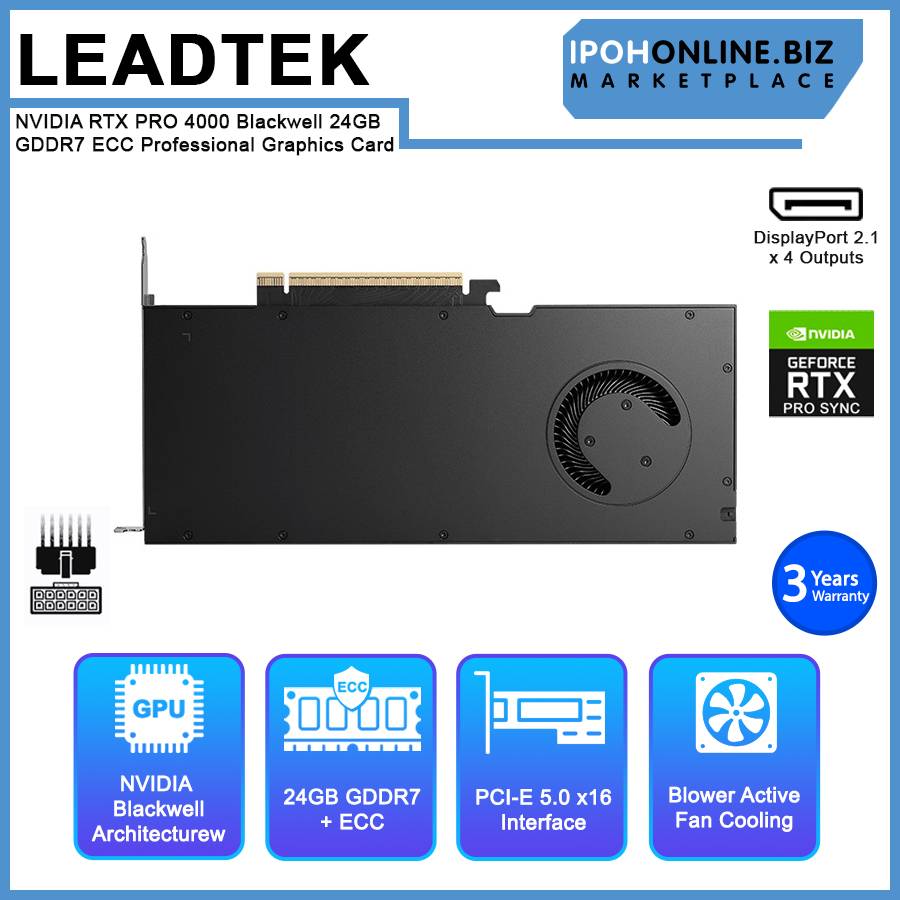 LEADTEK NVIDIA RTX PRO 4000 Blackwell 24GB GDDR7 ECC Professional ...