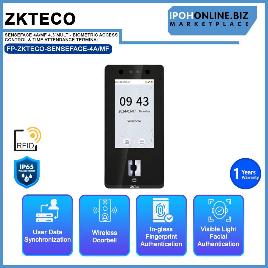 ZKTECO SENSEFACE 4A/MF 4.3"MULTI- BIOMETRIC ACCESS CONTROL & TIME ...
