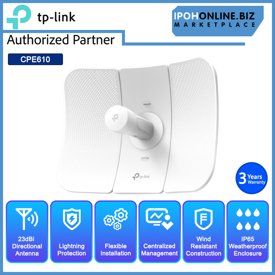 TP-LINK 5GHz 300Mbps 23dBi Outdoor CPE TL-CPE610 with High Oriented ...